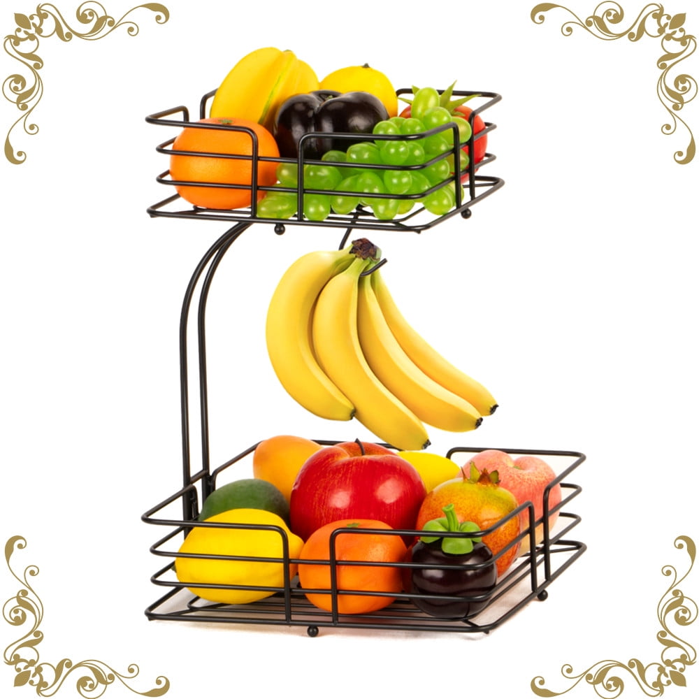 Auledio 2 Tier Wire Metal Fruit Basket Bowl with Banana Tree ...