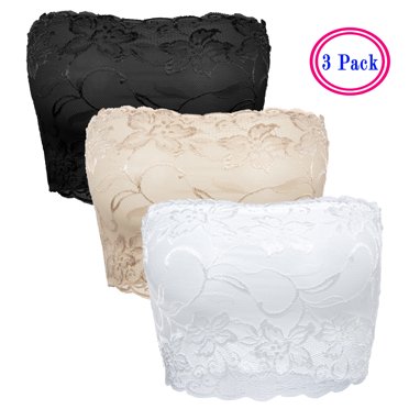 3 Pieces Lace Bra Lace Bandeau Floral Seamless Lace Tube Stretchy Lace ...