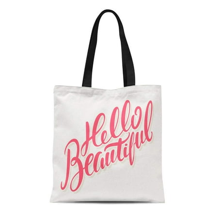 POGLIP Canvas Tote Bag Beauty Hello Beautiful Hand Lettering Script ...