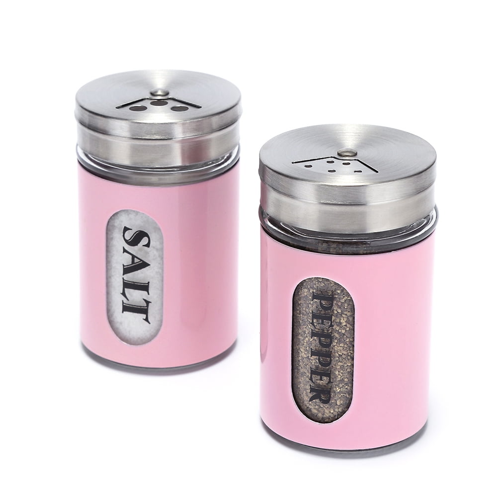 Salt and Pepper Shakers Stainless Steel and Glass Set with Adjustable ...