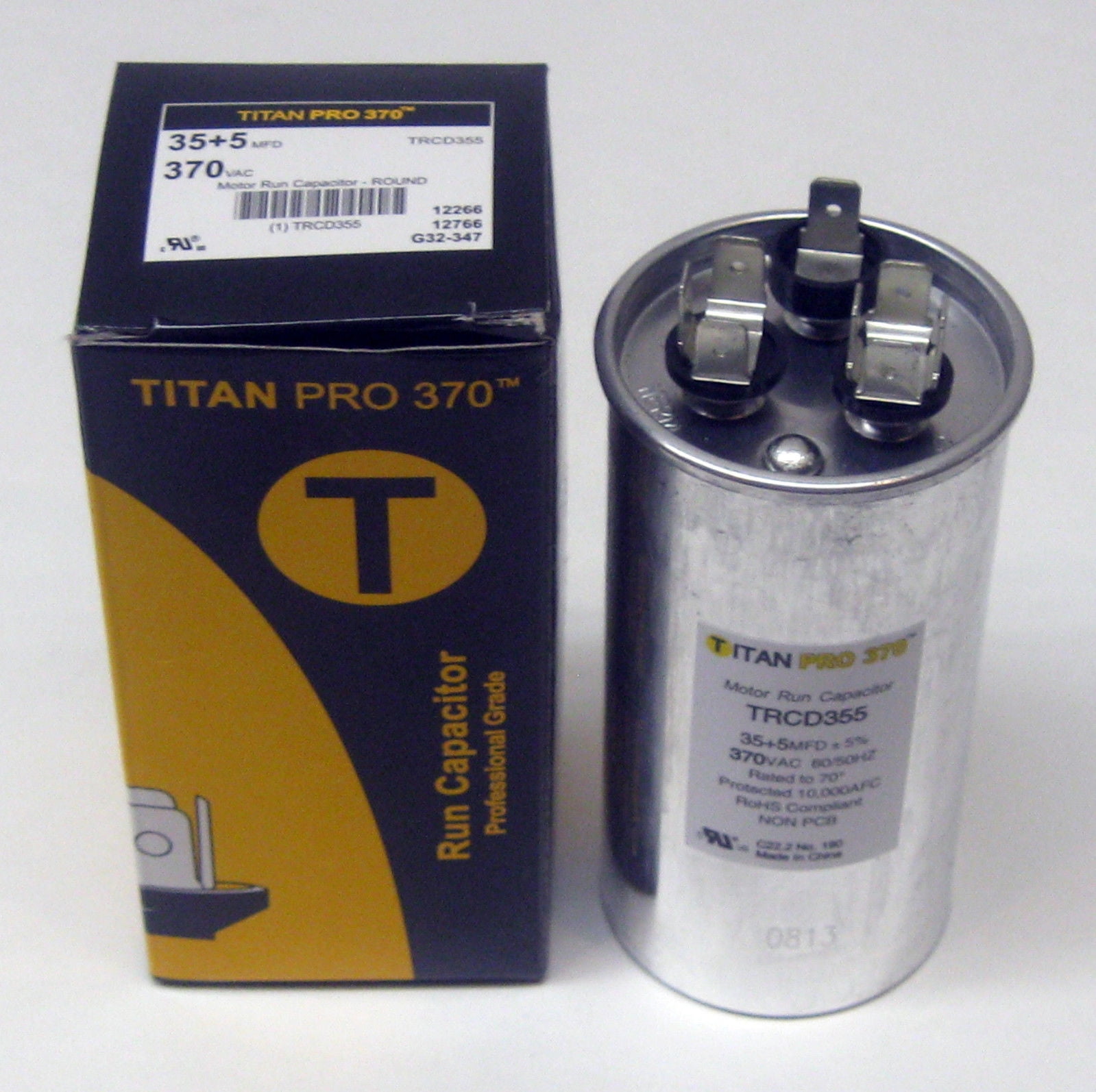 TitanPro TRCD355 HVAC Round Dual Motor Run Capacitor. 35/5 MFD/UF 370 ...