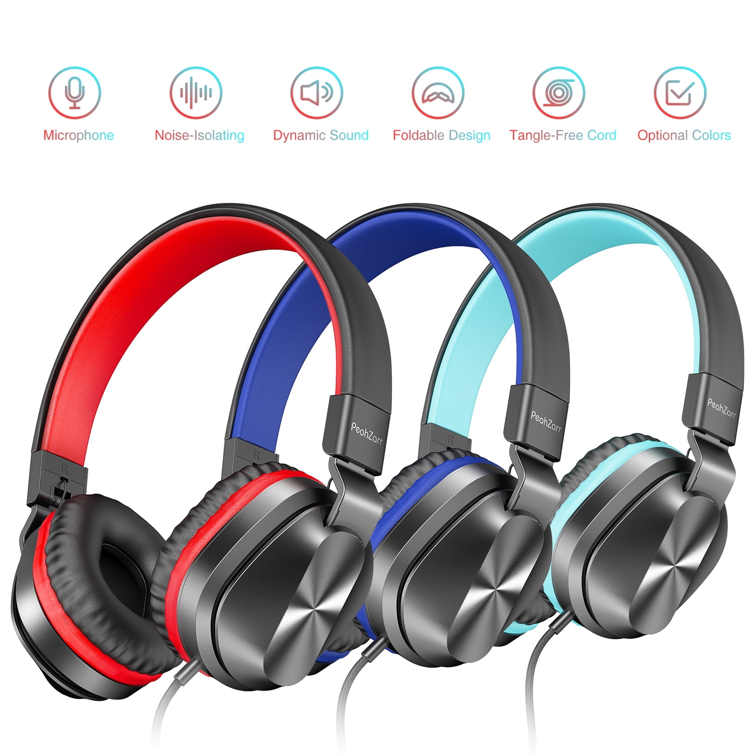 PeohZarr On Ear Headphones with Mic Wired Foldable Lightweight ...