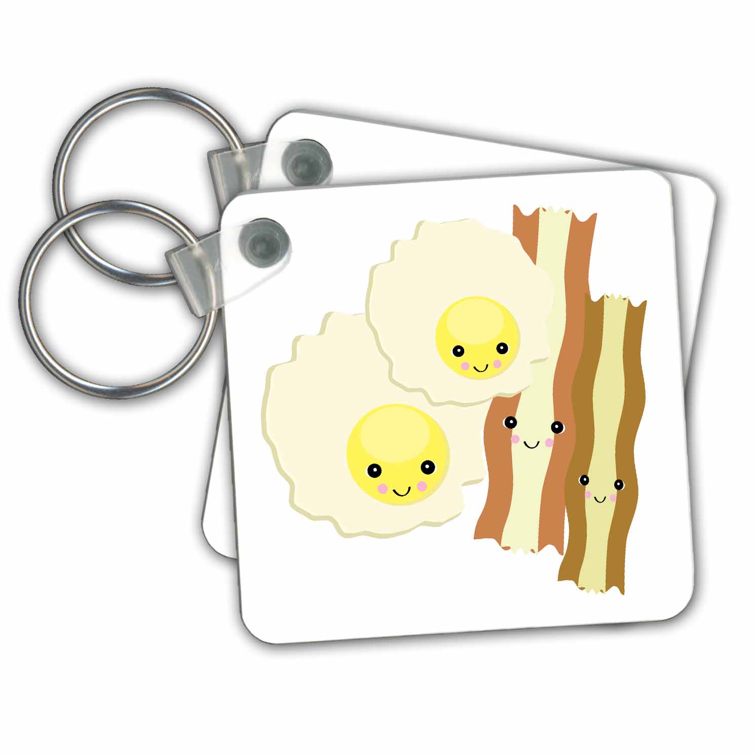 3dRose Cute Kawaii Happy Kawaii Breakfast Eggs and Bacon - Key Chains ...