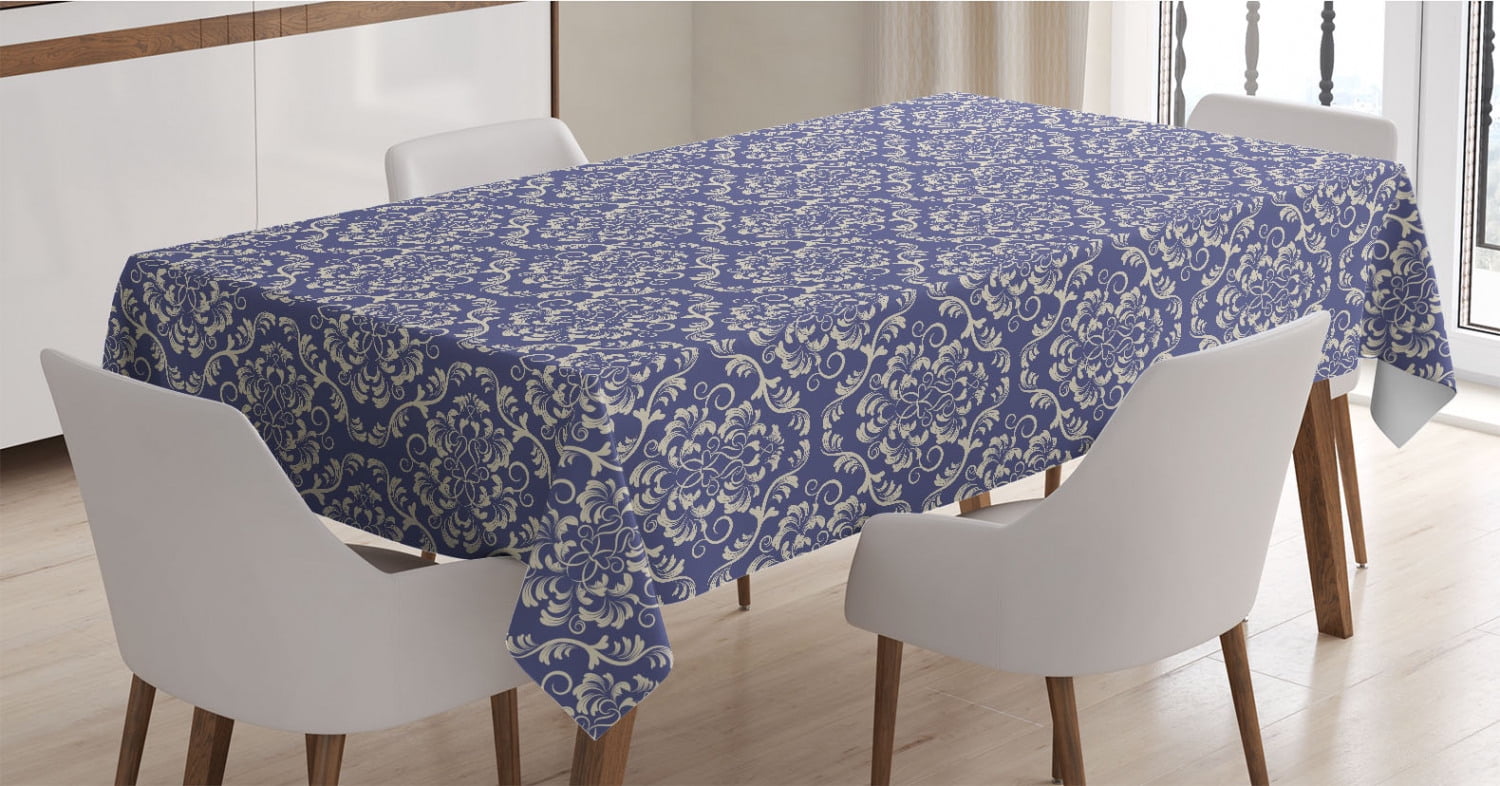Renaissance Tablecloth, Rococo Floral Damask with Swirled Petals ...