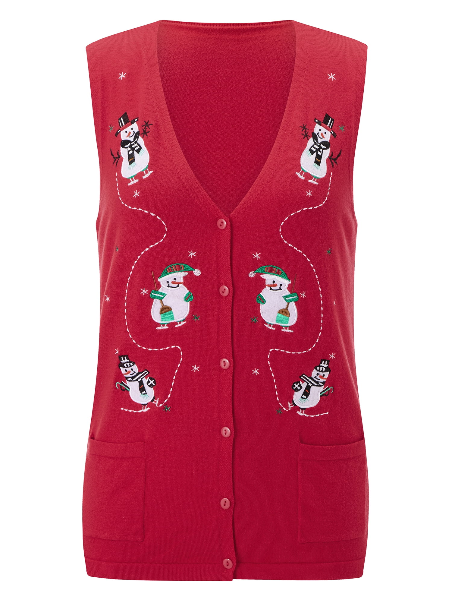 Gupgi Women Christmas Knit Vest Top Santa Embroidery Sleeveless Button ...