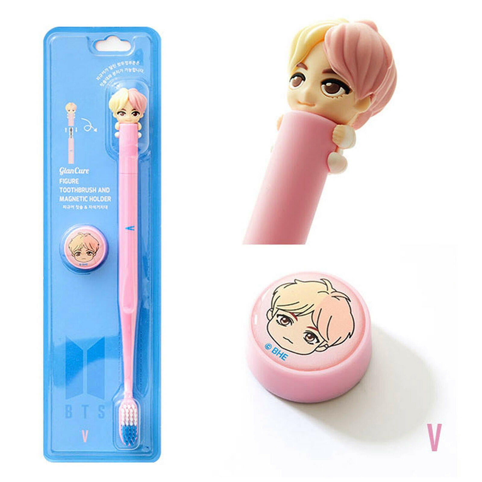 BTS V Character Figure Toothbrush plus Magnetic Wall Holder, ABS ...