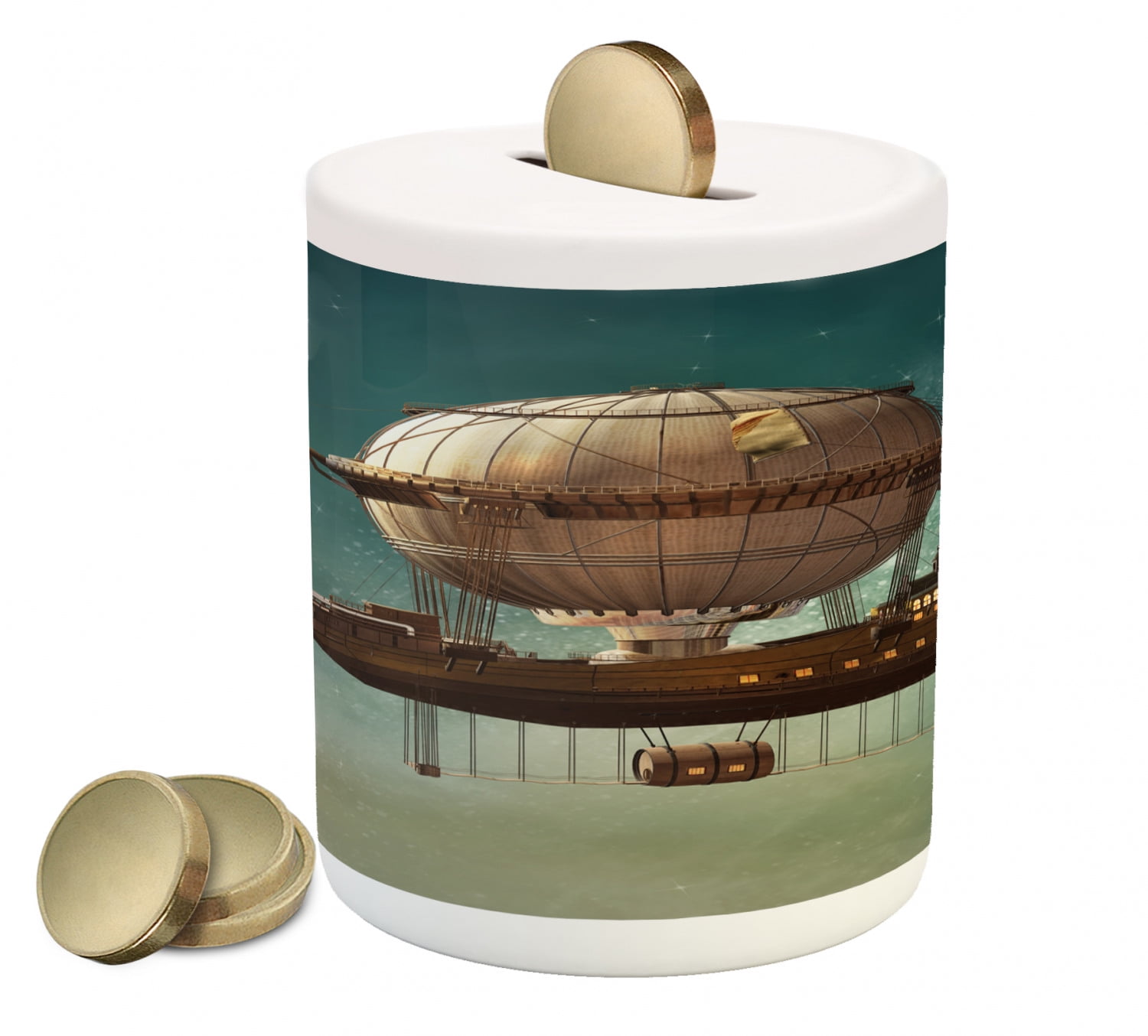 Fantasy Piggy Bank, Surreal Sky Scenery Steampunk Airship Sci Fi ...