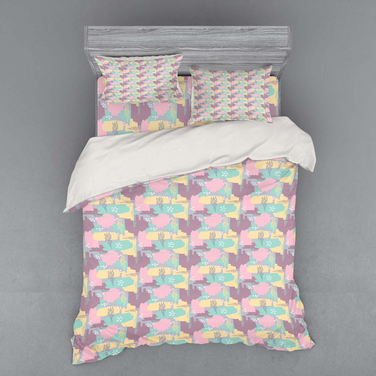 Abstract Duvet Cover Set, Pastel Color 90s Retro Memphis Style Paint ...