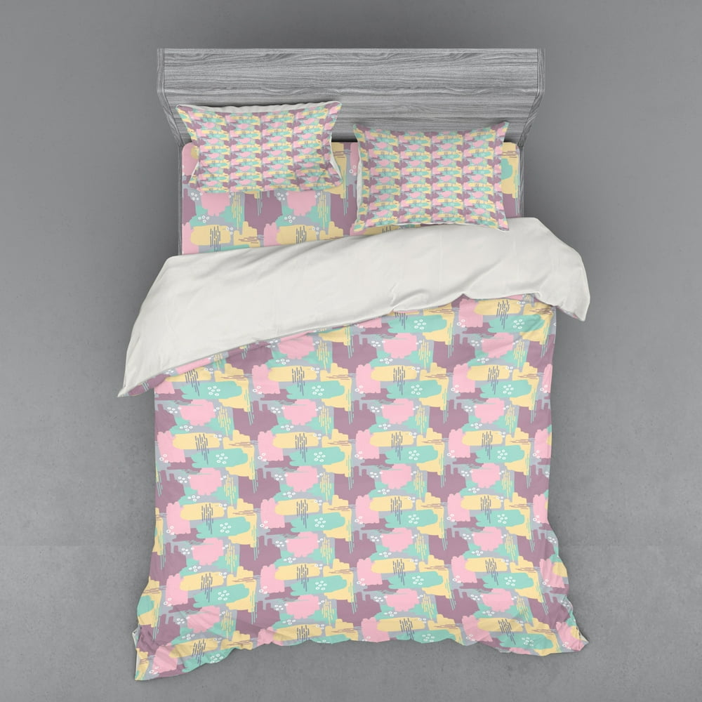 Abstract Duvet Cover Set, Pastel Color 90s Retro Memphis Style Paint ...