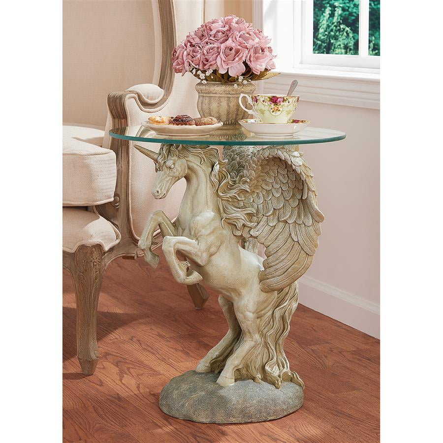 Design Toscano Mystical Winged Unicorn Sculptural Glass-Topped Table ...