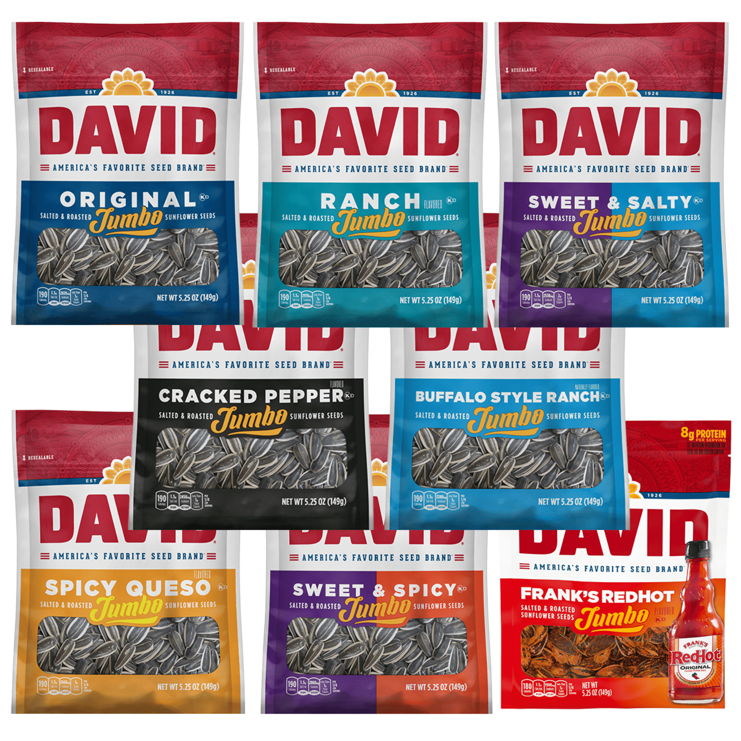 David Jumbo Sunflower Seeds Variety Pack - 8 Flavors Including Original ...