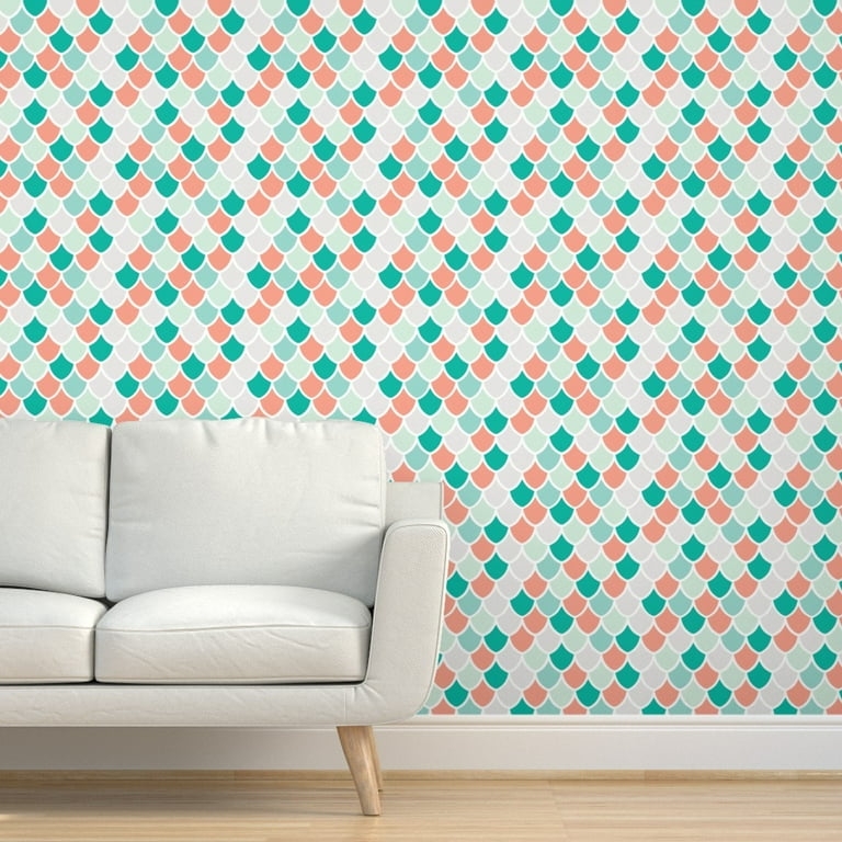 Mint Green And Coral Chevron Wallpaper
