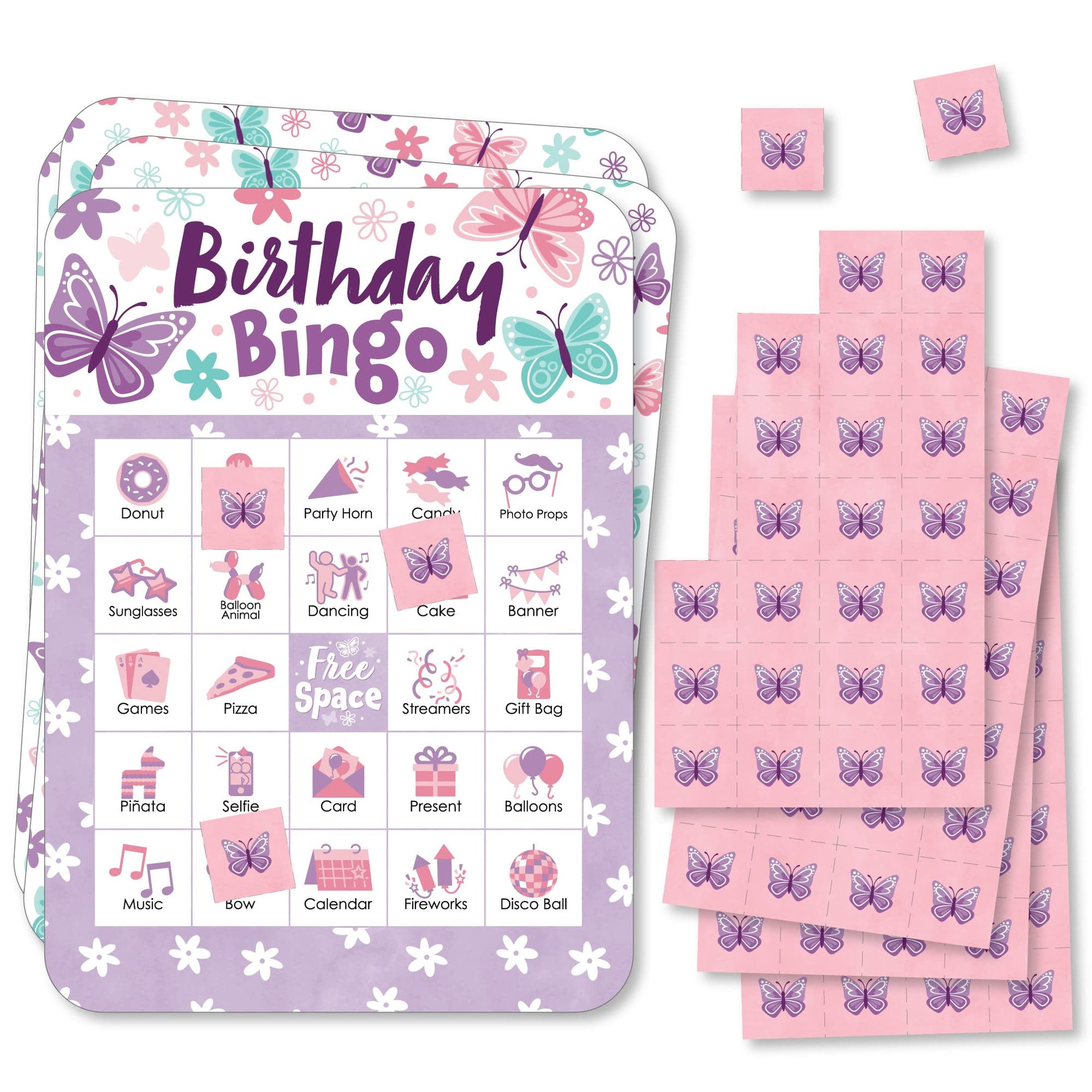 Butterfly Bloom Bingo Set - 18 Floral Picture Cards and Markers for Fun ...