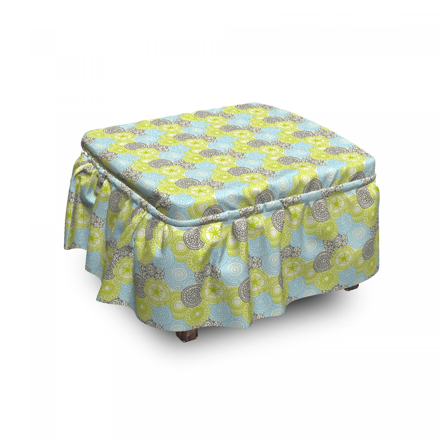 Floral Ottoman Cover, Pastel Folk Style Flower, 2 Piece Slipcover Set ...