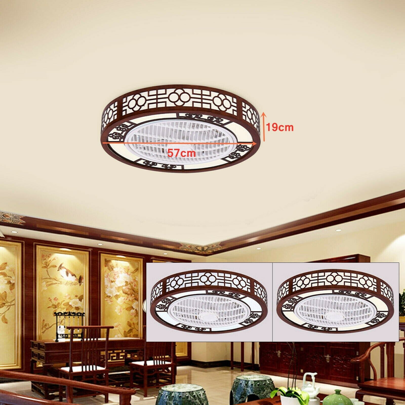 Red Retro Low Profile Ceiling Fan With Lights And Remote Dimmable/3 ...