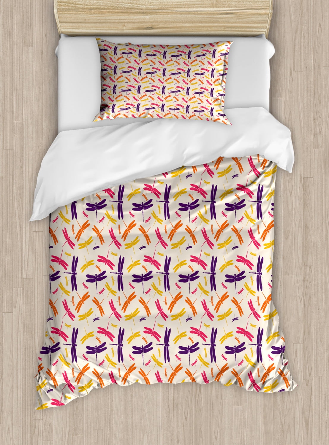 Dragonfly Twin Size Duvet Cover Set, Colorful Silhouettes Pattern ...
