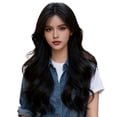 24-Inch Medium Length Wavy Bangs Synthetic Hair Wig for Women - Natural ...
