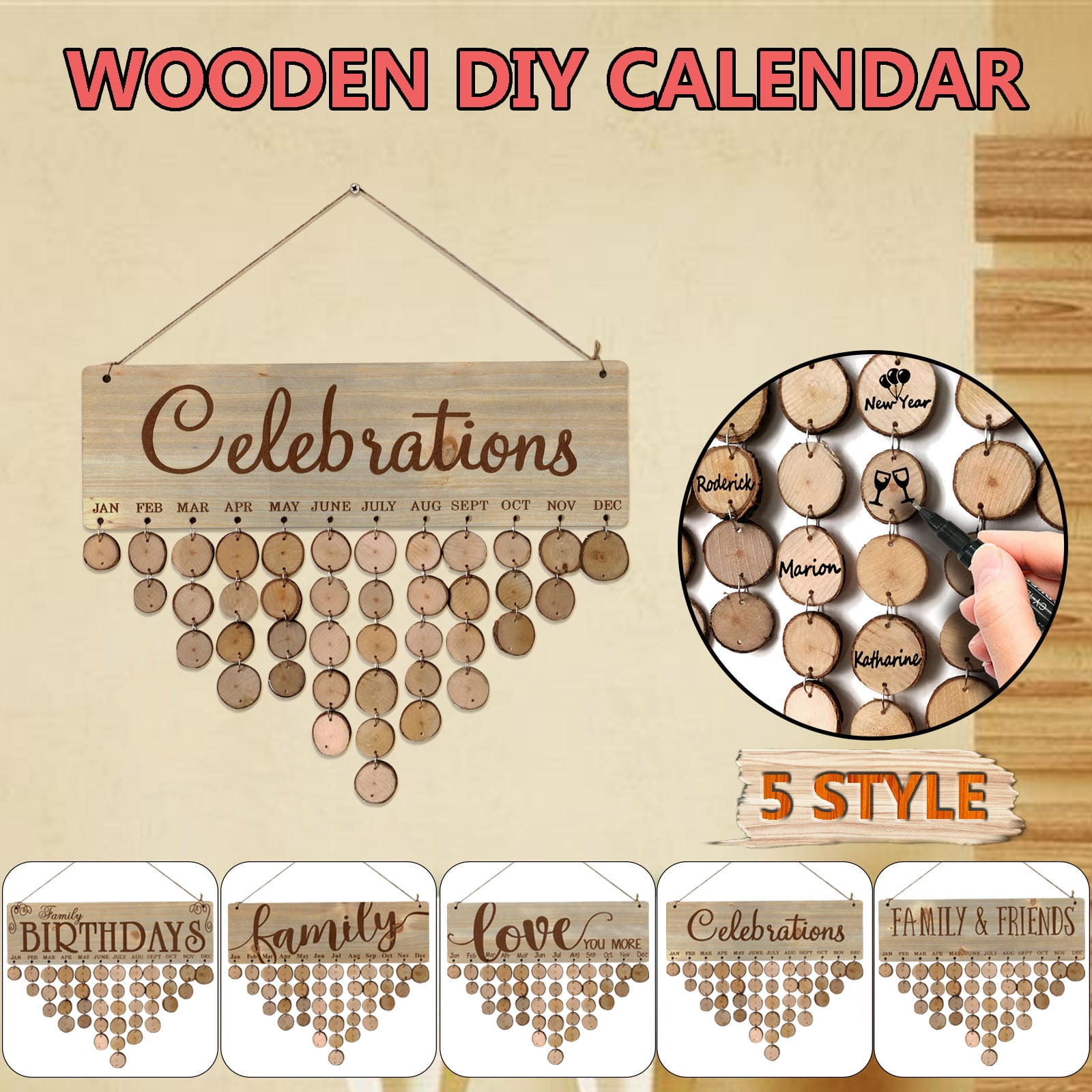 OAVQHLG3B Family Birthday Wall Calendar Birthday Plaque Wooden Birthday ...