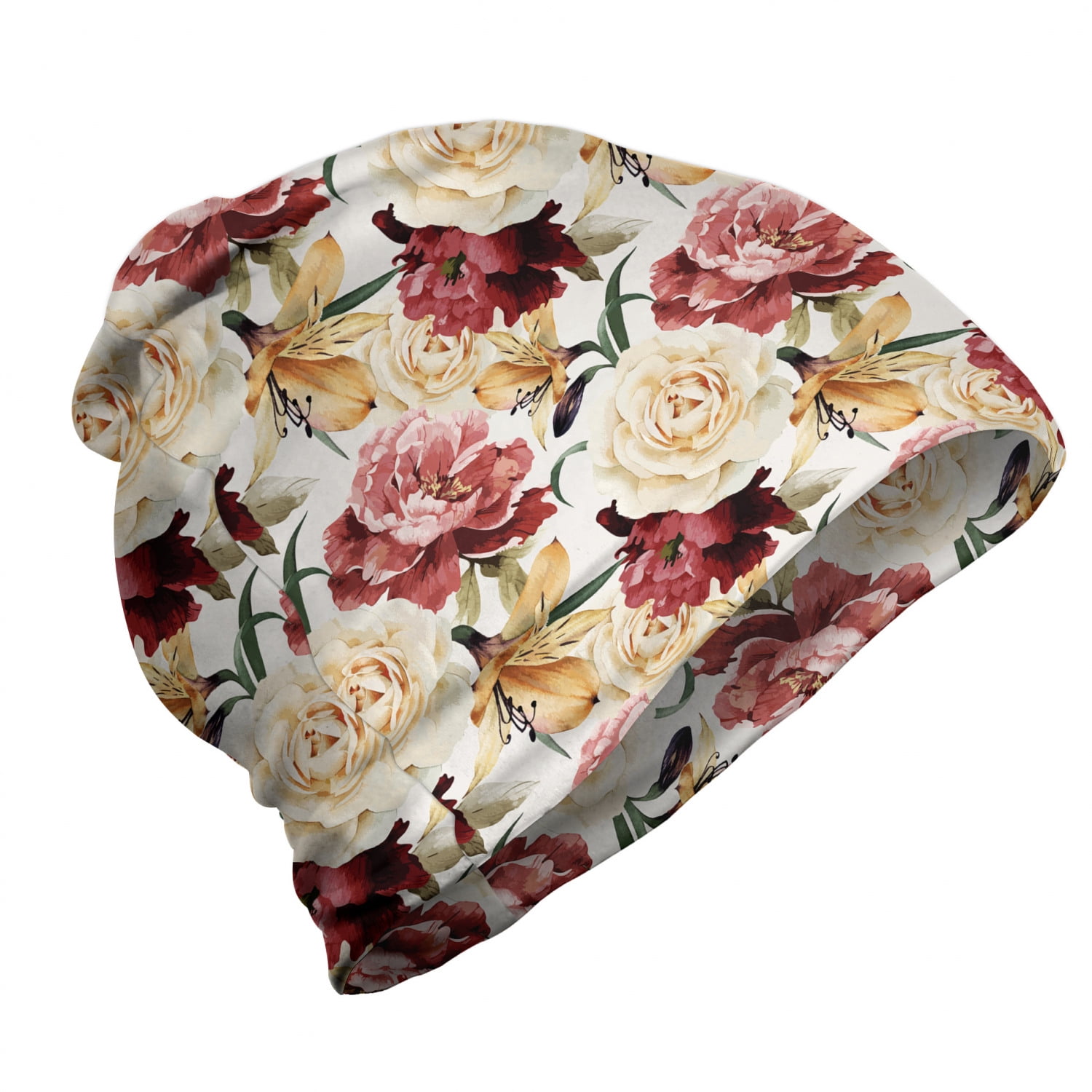 Rose Unisex Beanie, Watercolor Roses Peonies, Hiking Outdoors, Dried ...