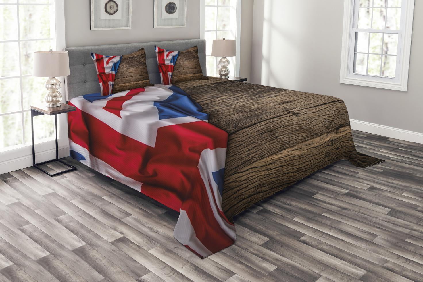 Union Jack Bedspread Set Queen Size, Flag of United Kingdom on Old Oak ...