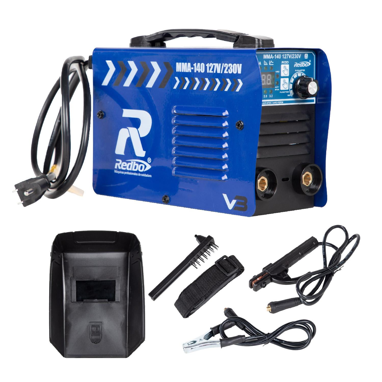 Soldadora Inversora MMA-140 127/230 Portatil Azul Redbo Inverter ...