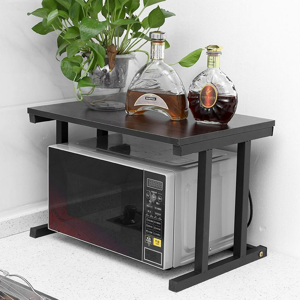 Walfront Wood Microwave Oven Stand Rack 2 Layers Storage Racks Kitchen
