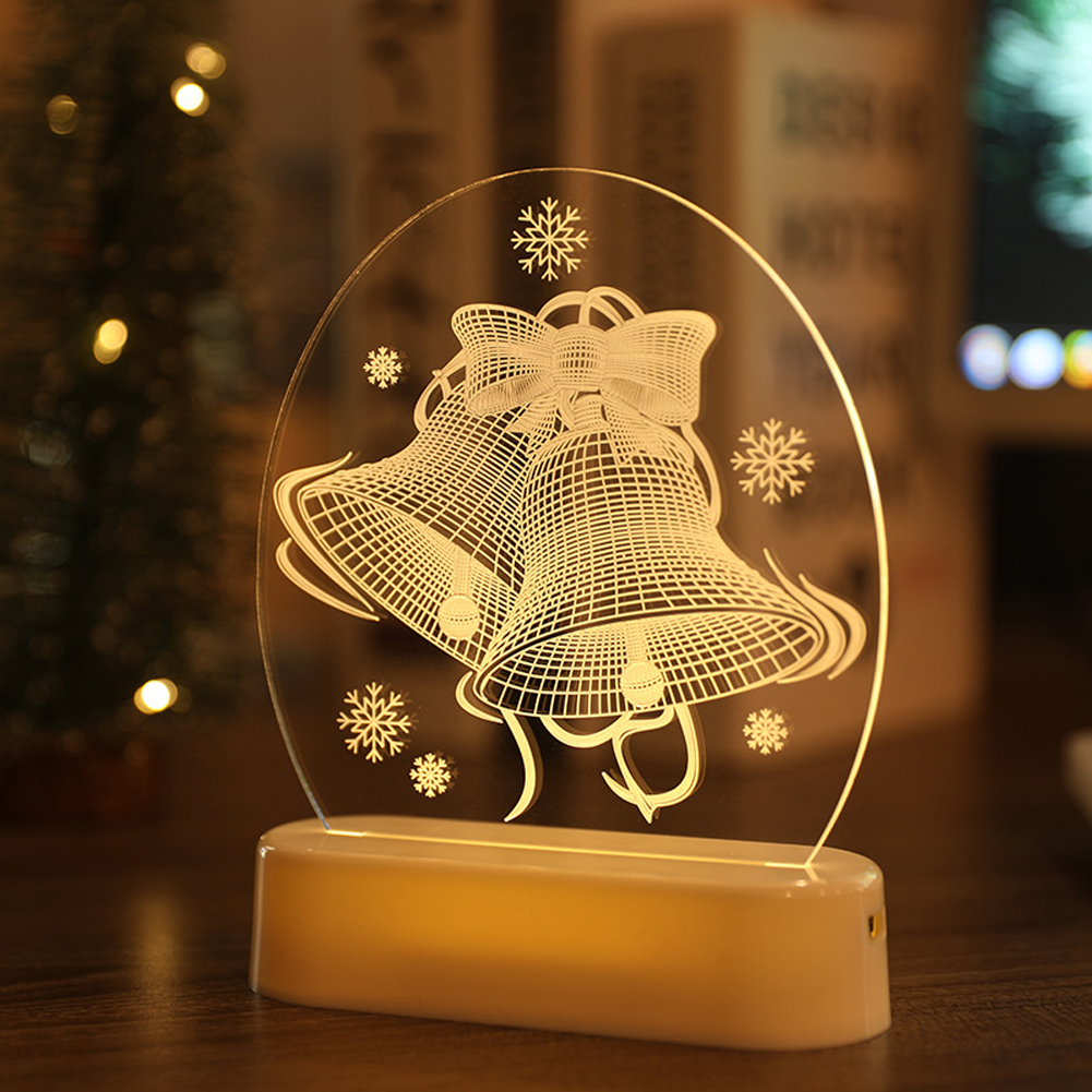 3d Led Christmas Lamp SantaSnowman Bells Ornament Night Lights ...