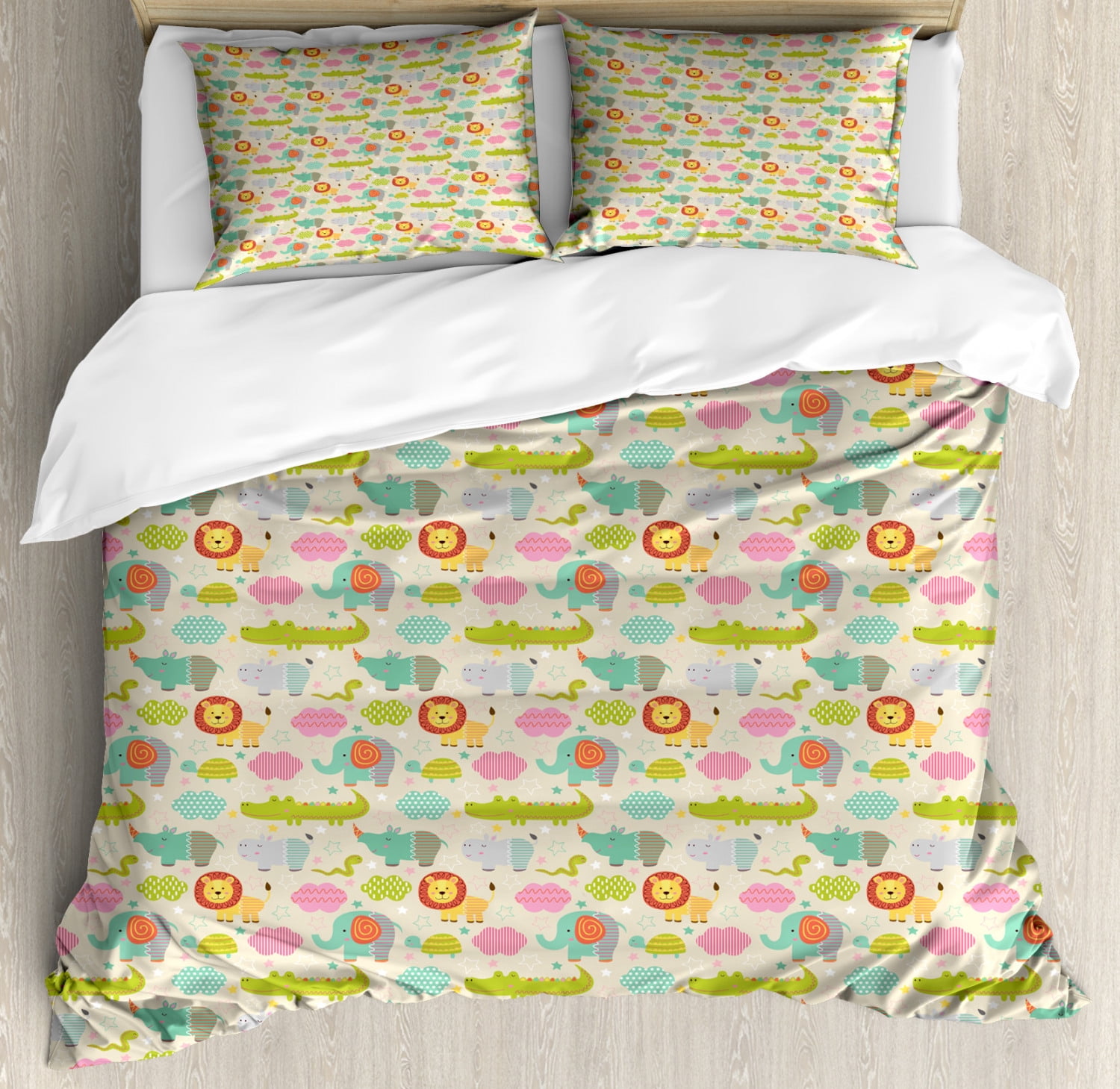 Animals Duvet Cover Set Queen Size, Nursery Themed Zoo Animals Baby ...