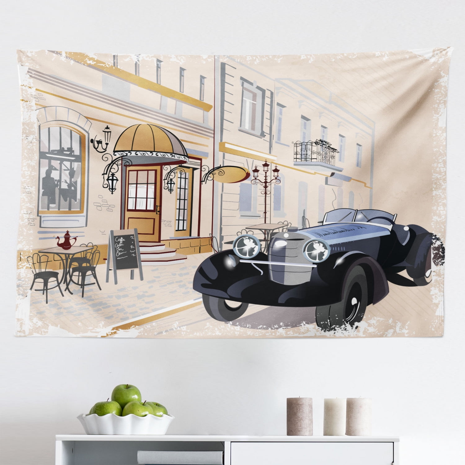Retro Tapestry, Car Repair Shop Logos Monochrome Car Silhouettes Best ...