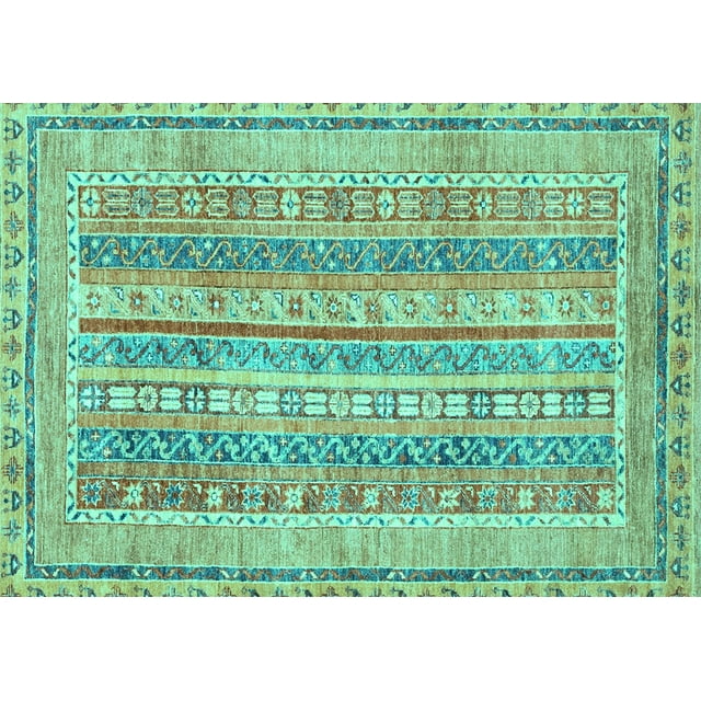 Ahgly Company Machine Washable Indoor Rectangle Abstract Turquoise Blue ...