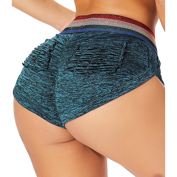 Seasum Womens High Waist Yoga Shorts With Pockets Mesh Tummy Control