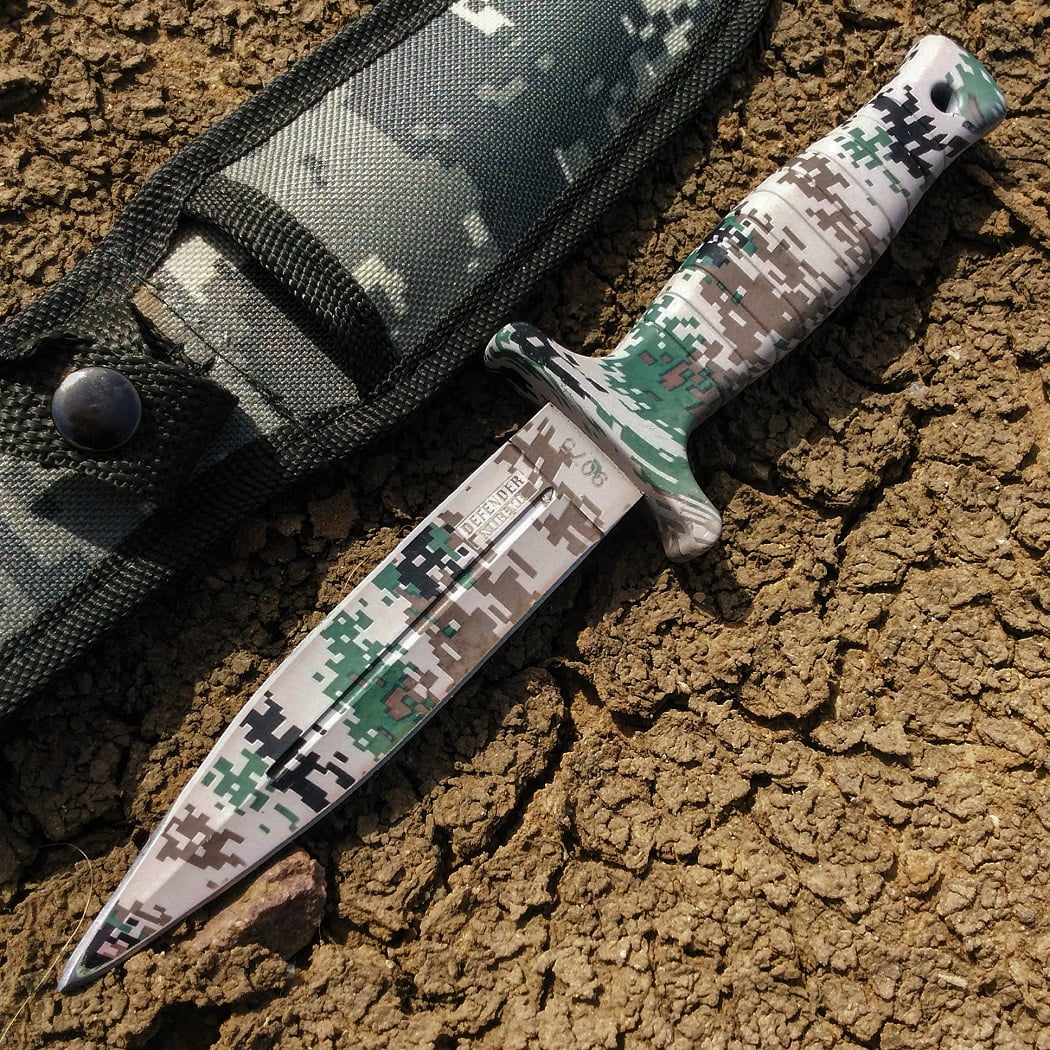 9' Defender Xtreme Woodland Camo Tactical Hunting Knife with Sheath ...