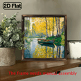 A 2D flat wooden framed painting. Theme "Boat in Autumn Lake". For home ...