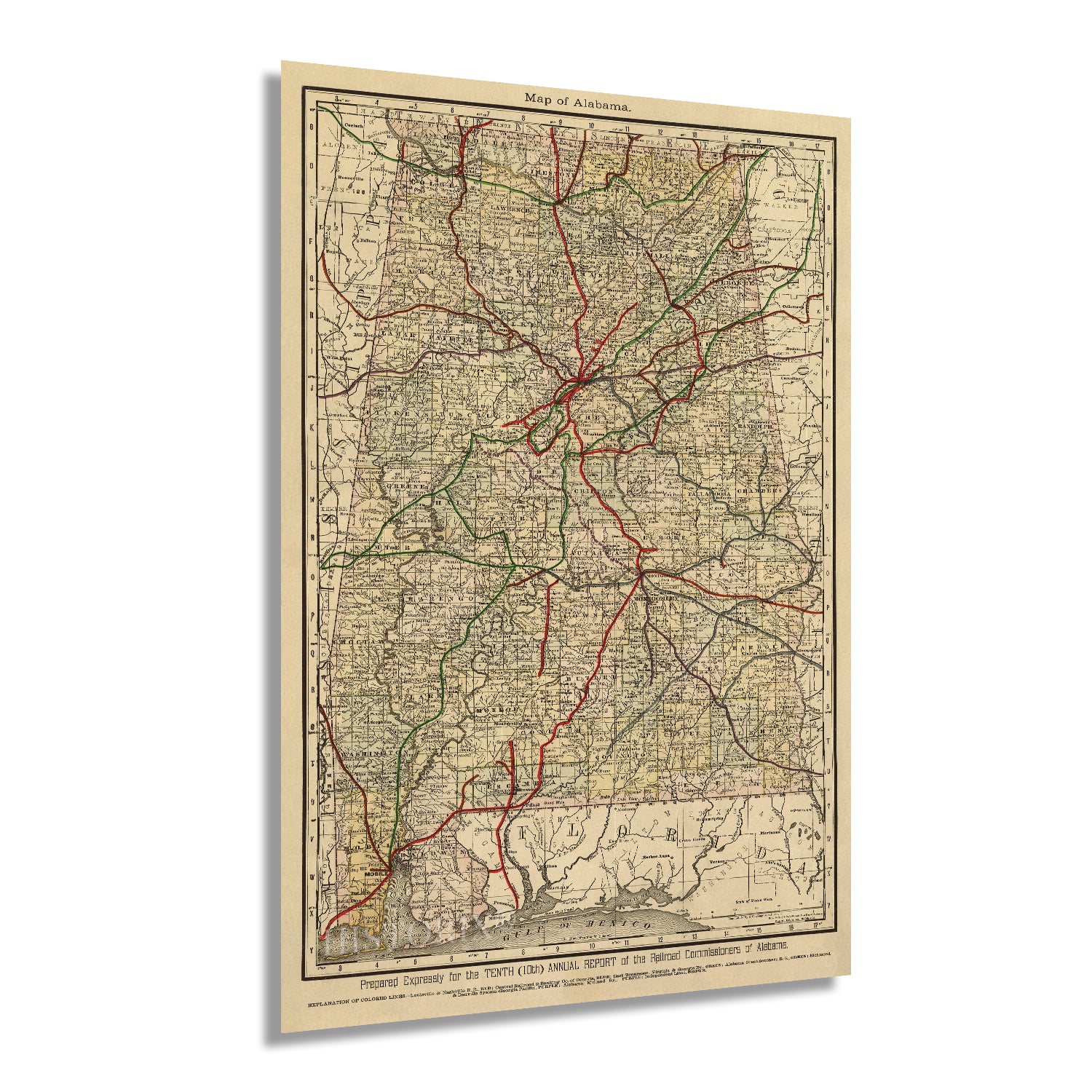 1888 Map of Alabama - Vintage Map of Alabama Wall Art - Railroad Map of ...