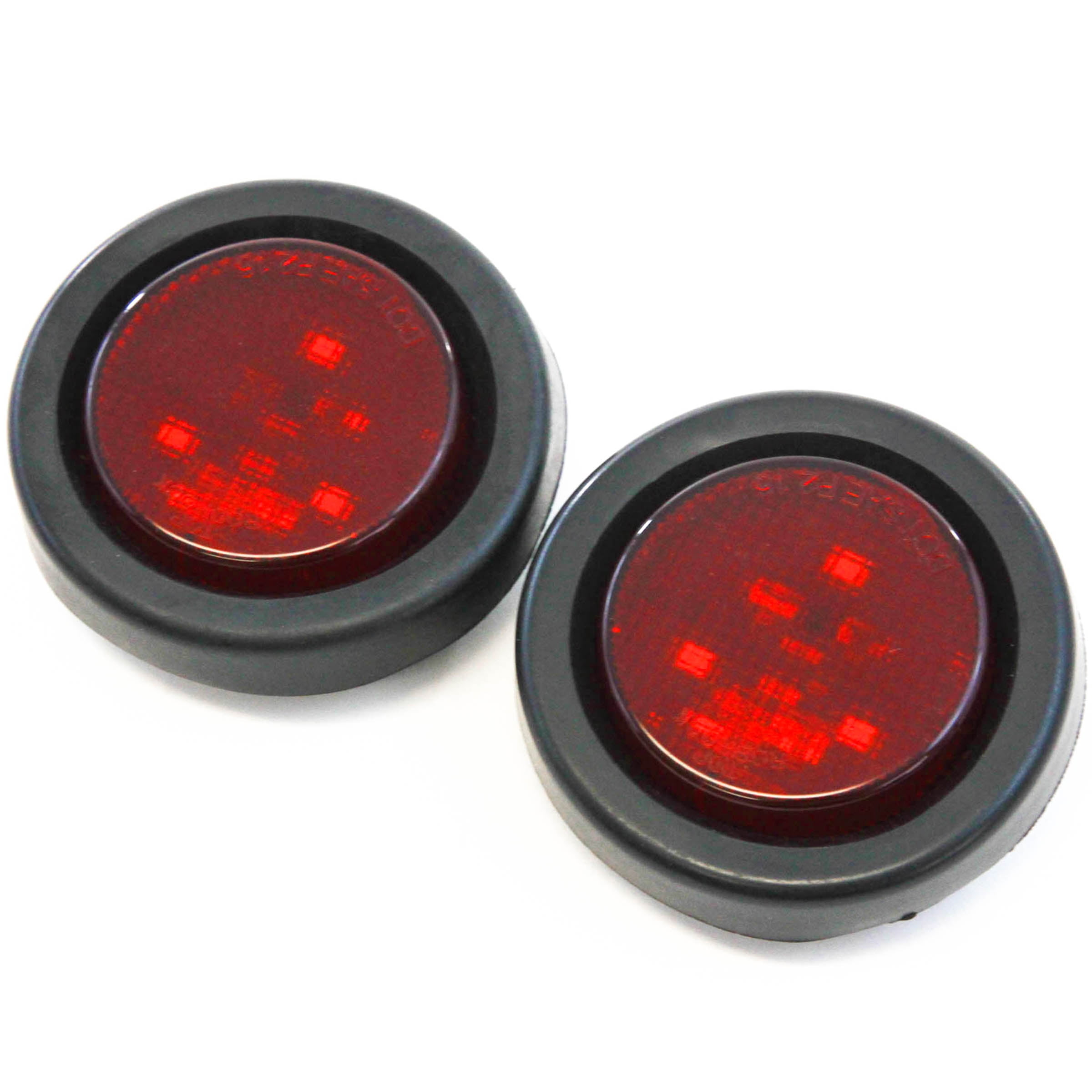 (2) Red LED 2 Inches Round Side Marker Light Kits with Grommet Truck ...