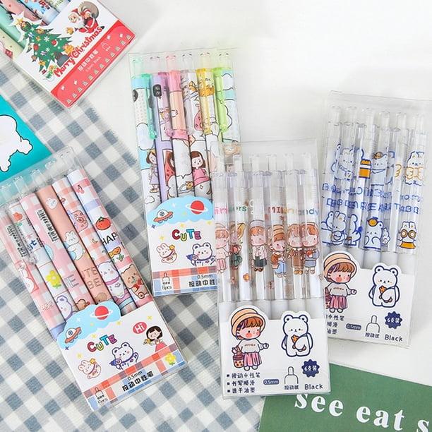 6Pcs Gel Pens Quick Drying Non-slip Smooth Writing 0.5mm Nib Cartoon ...