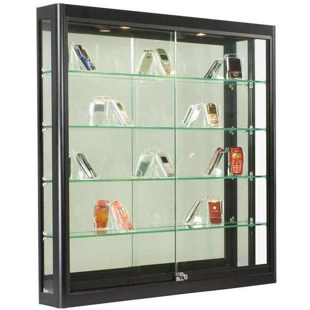 Wall-Mounted, Black Aluminum Glass Display Cabinet, Illuminated ...