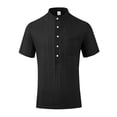 Banded Collar Shirts for Men Summer Short Sleeve Plain Linen Shirt ...