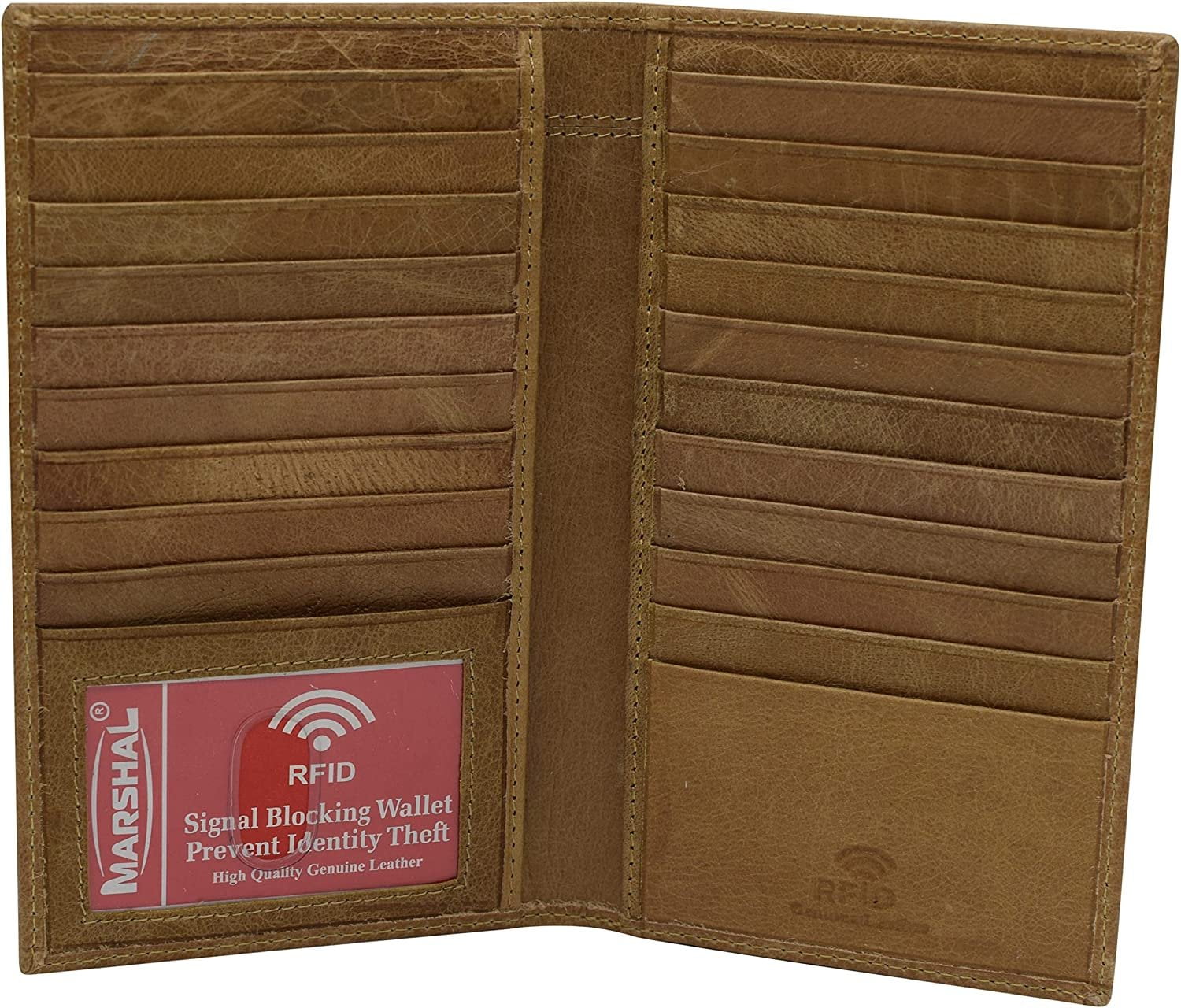 RFID Blocking Cowhide Leather Men's Long ID Credit Card Security Wallet ...