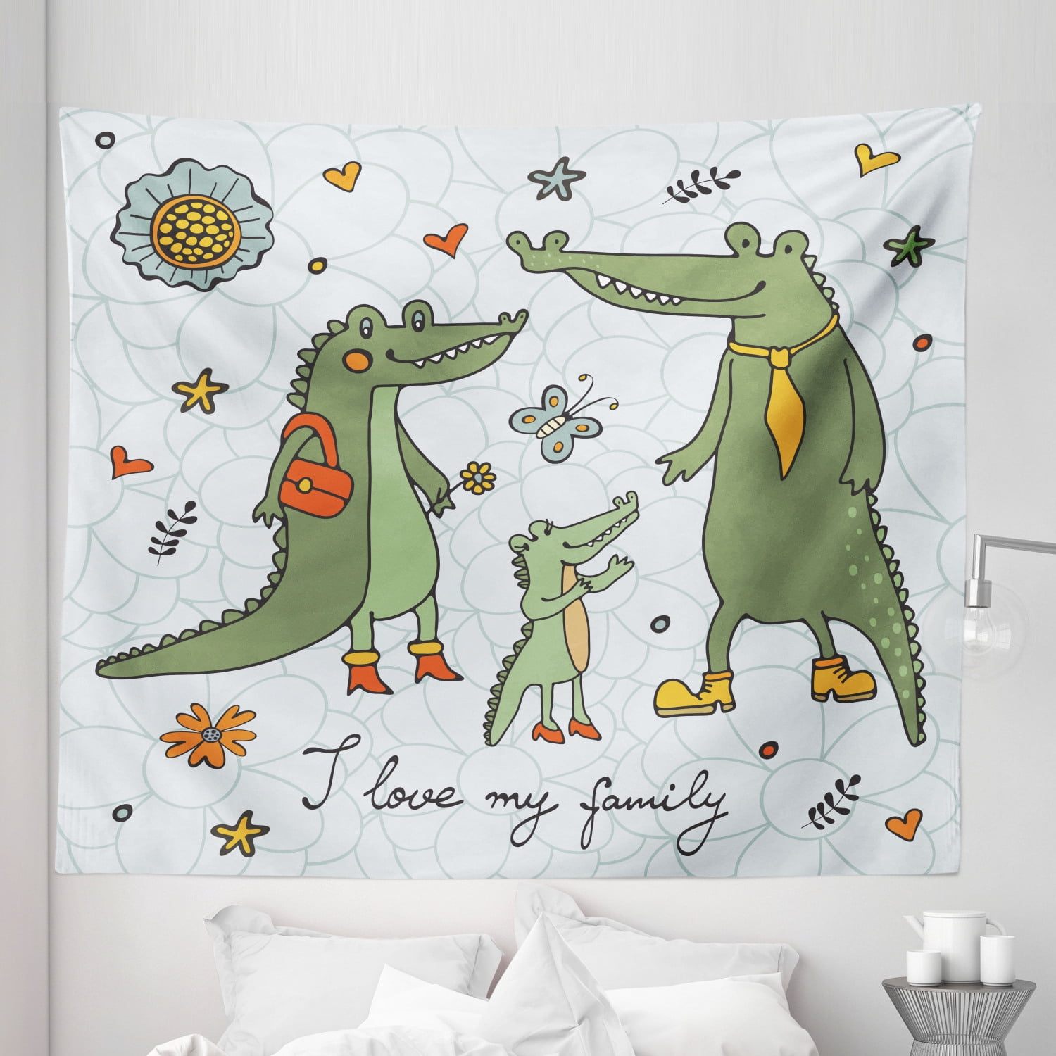 Fun Tapestry, I Love My Family Theme Hand Drawn Alligators Natural ...