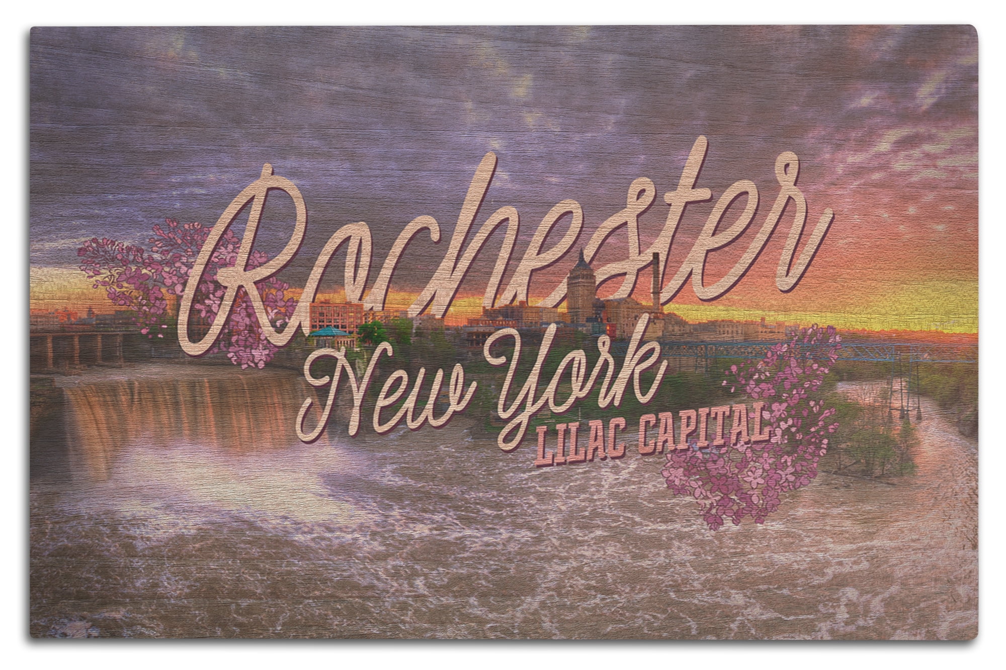 Rochester, New York, Lilac Capital Birch Wood Wall Sign (12x18 Rustic ...