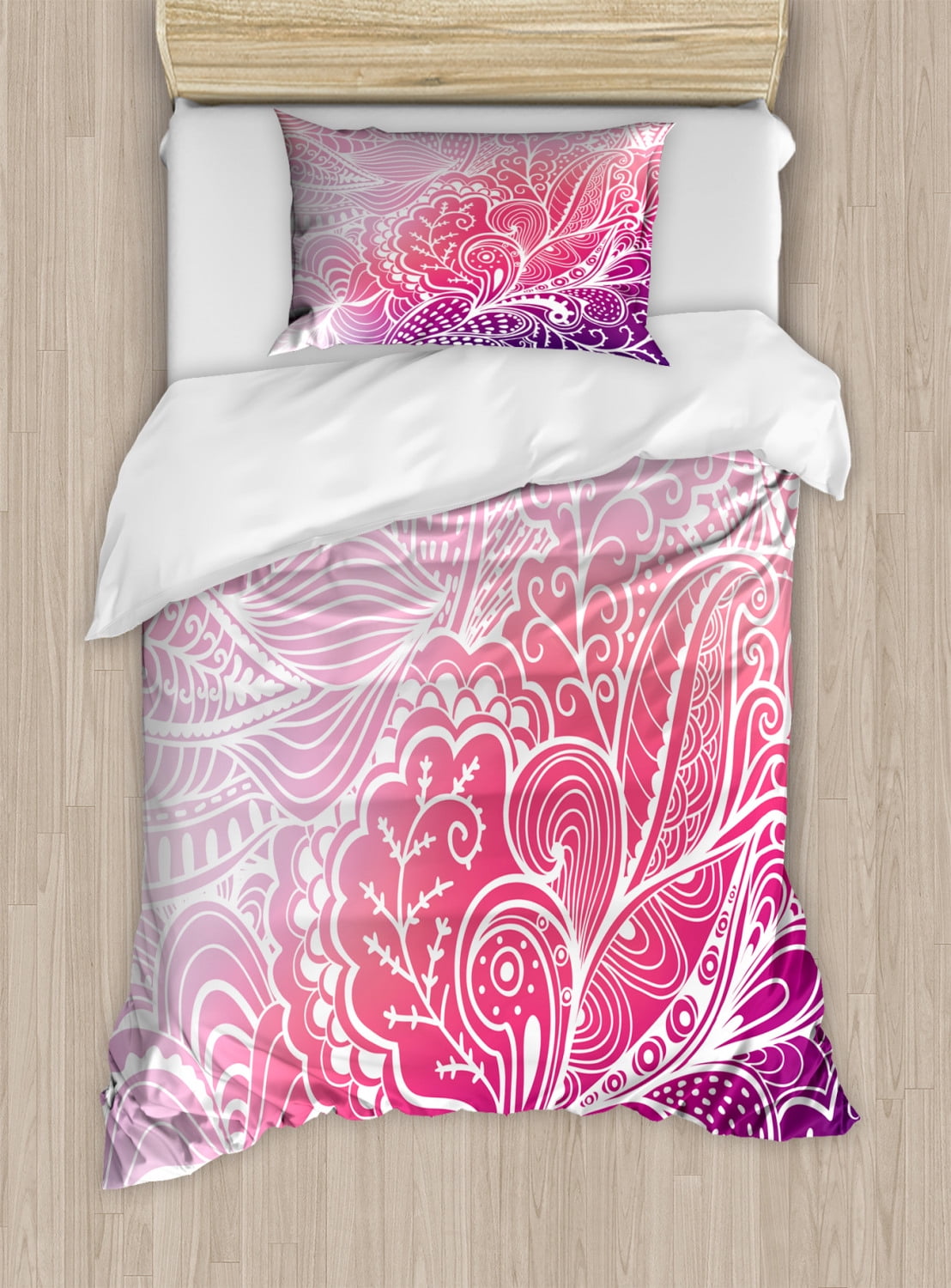 Floral Duvet Cover Set Twin Size Boho Intricate Floral Design Hand
