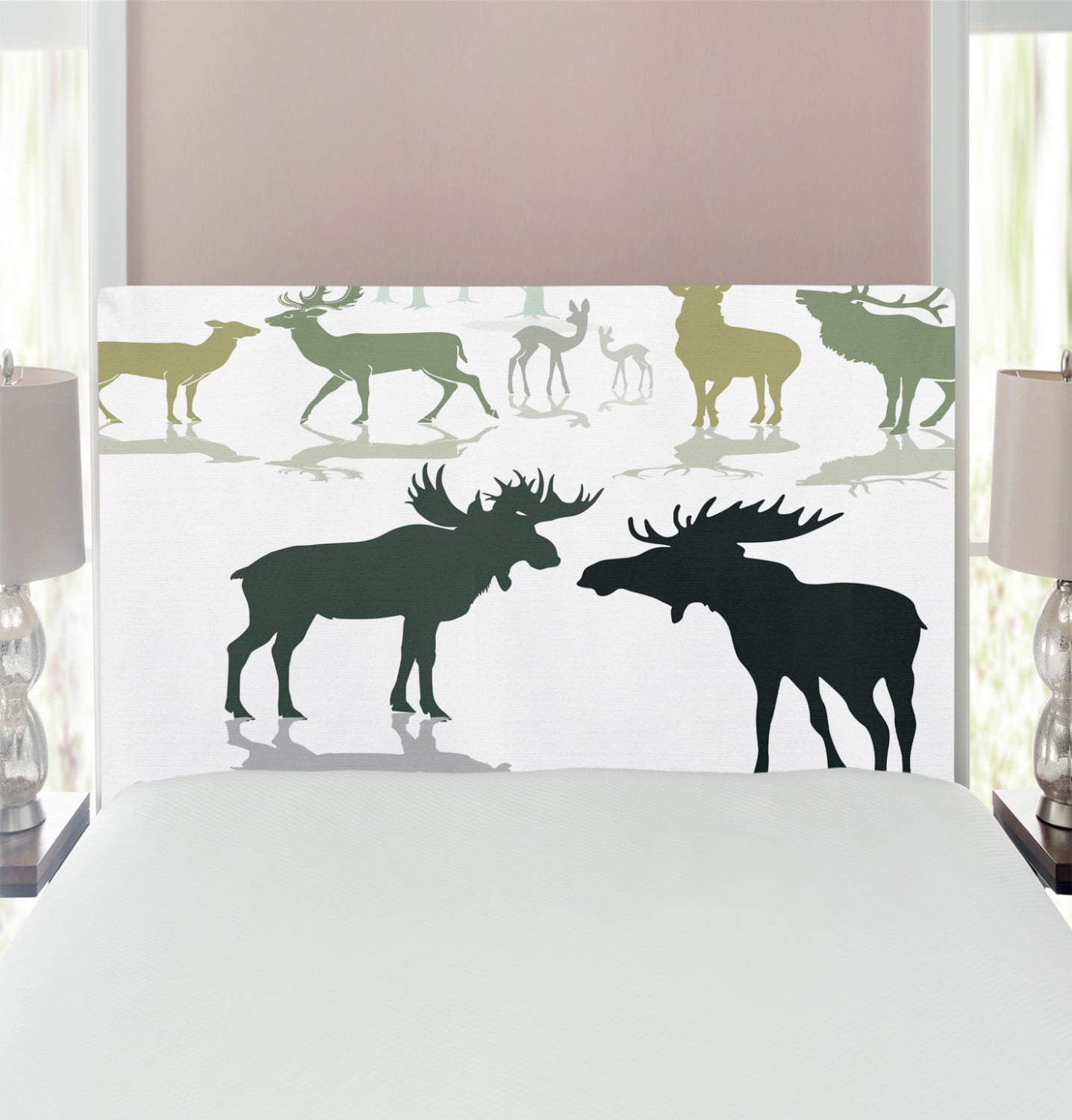 Antlers Headboard, Elk Deer and Fawn Silhouette Forest at the ...