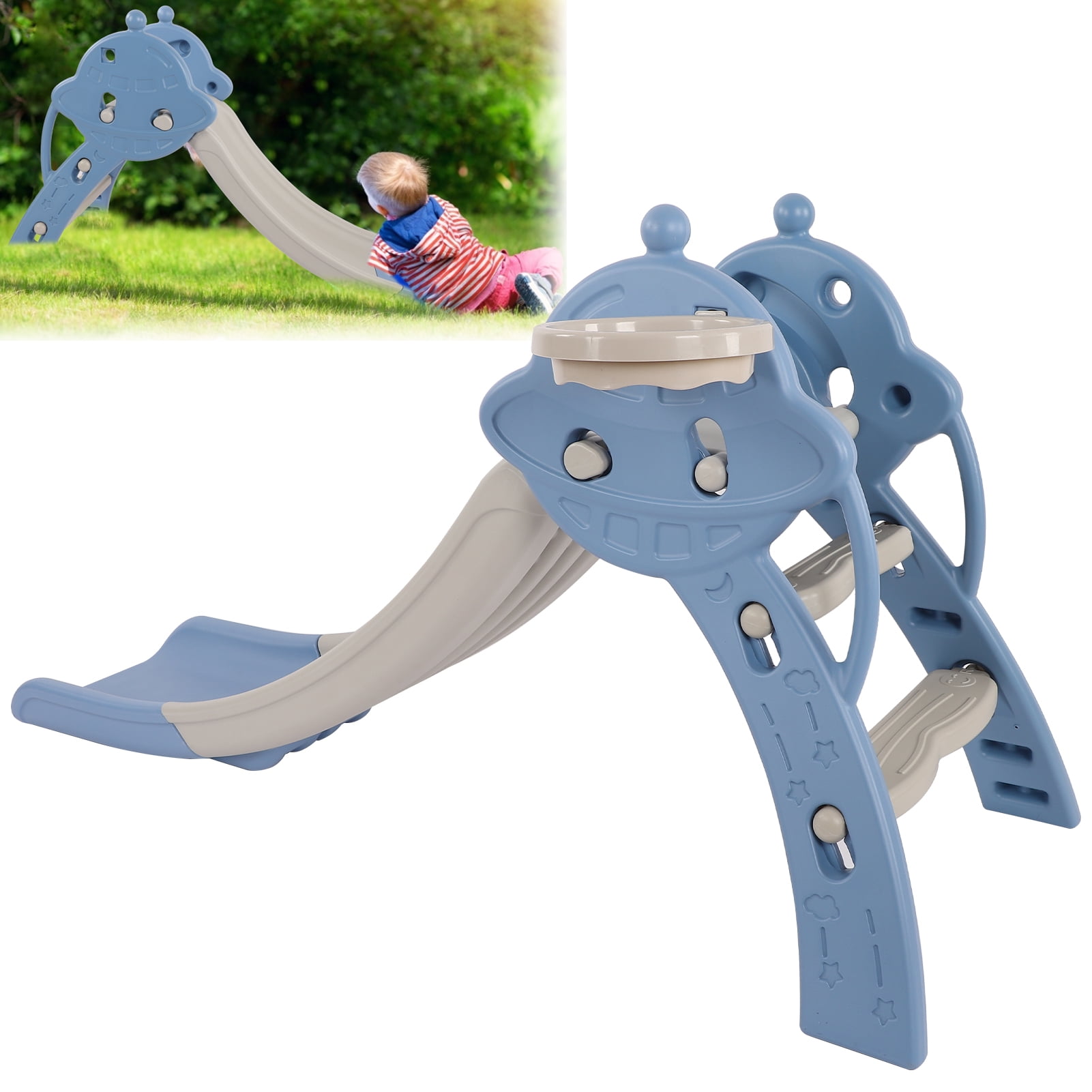 LHCER Children Slide Assemble Slide with Basketball Hoop Baby Kids ...