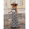 Blue All-Over Damask Print Lace Trim Spaghetti Strap Maxi Dress Boho ...