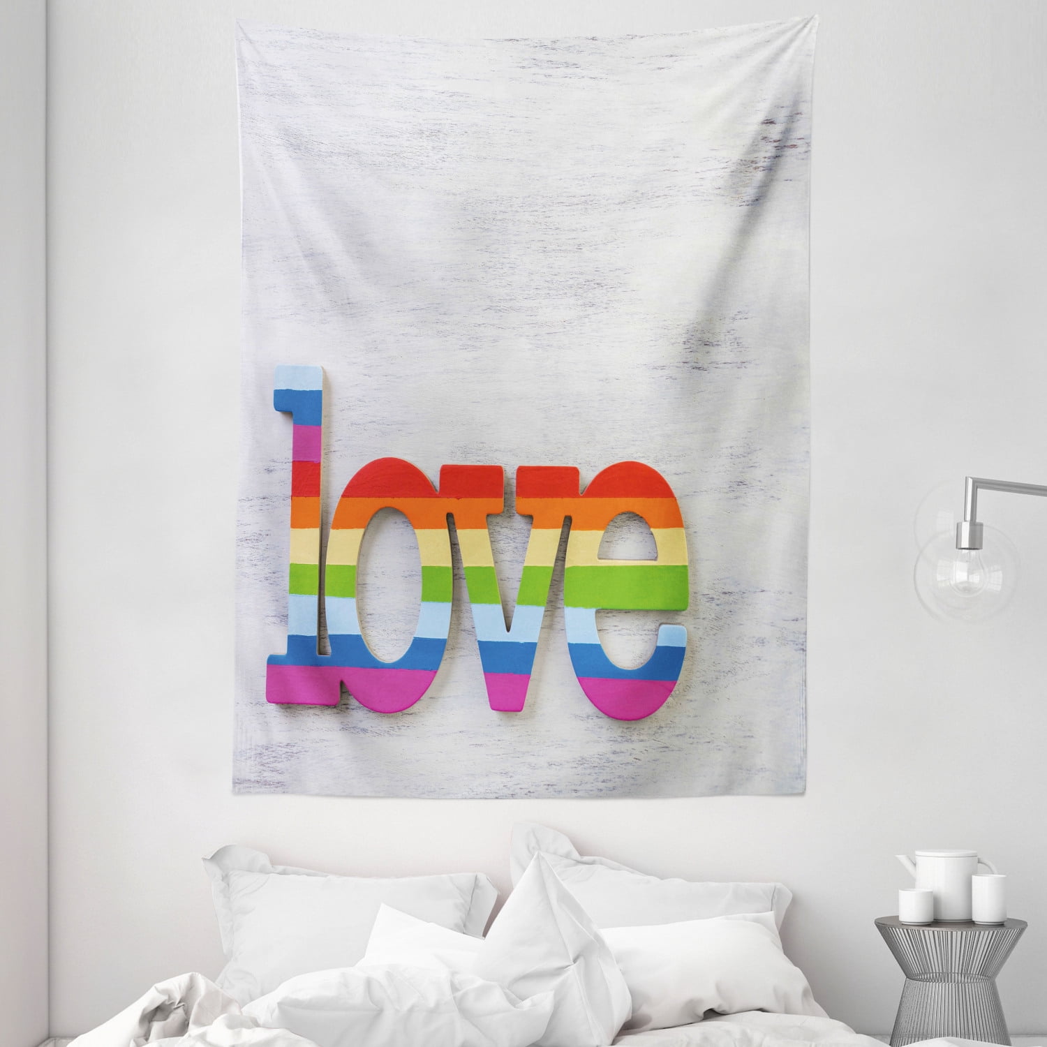 Pride Decorations Tapestry, Rainbow Colored Love Sign on Wood LGBT ...