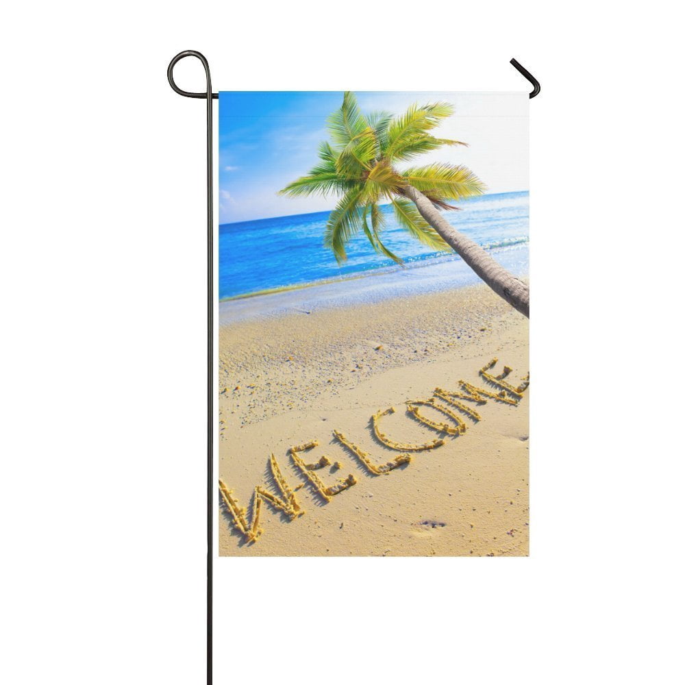 MYPOP Summer Tropical Beach with Welcome Palm Tree Long Garden Flag ...
