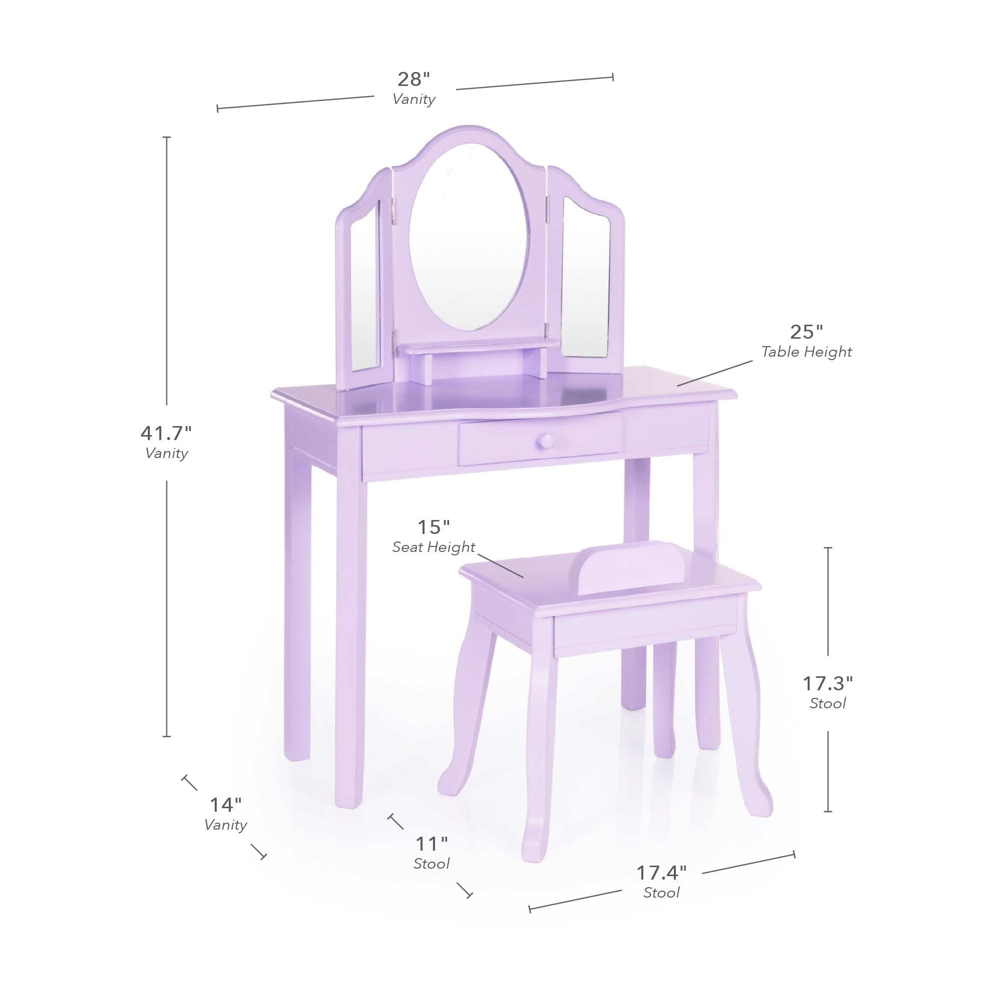Guidecraft Kids Vanity and Stool Set Pink Children s Princess Pretend Play Dress Up Desk and Makeup Mirror with Storage Drawer Walmart