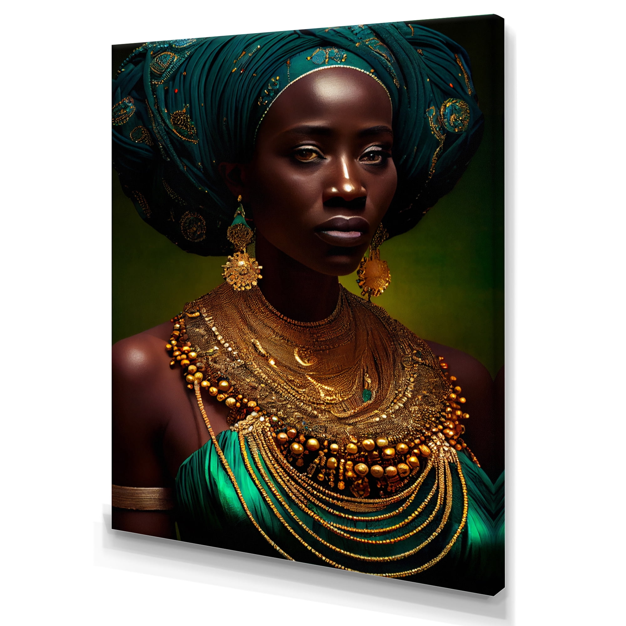 Designart Emerald Queen African Woman Under Moon II Canvas Wall Art ...