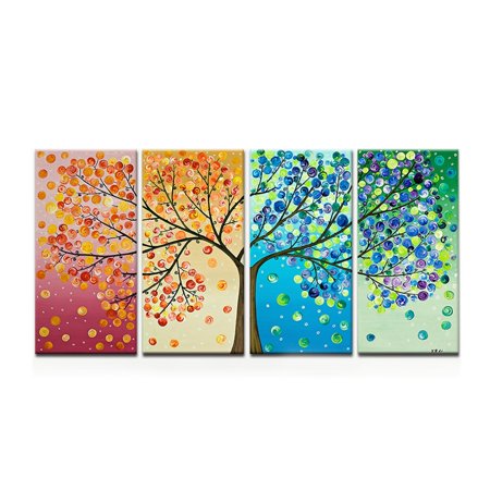 11376 Four-color Four-color Tree Of Life Frameles Oil Painting Canvas ...